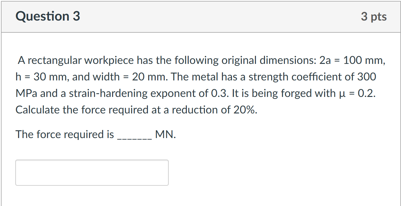 Solved A rectangular workpiece has the following original | Chegg.com