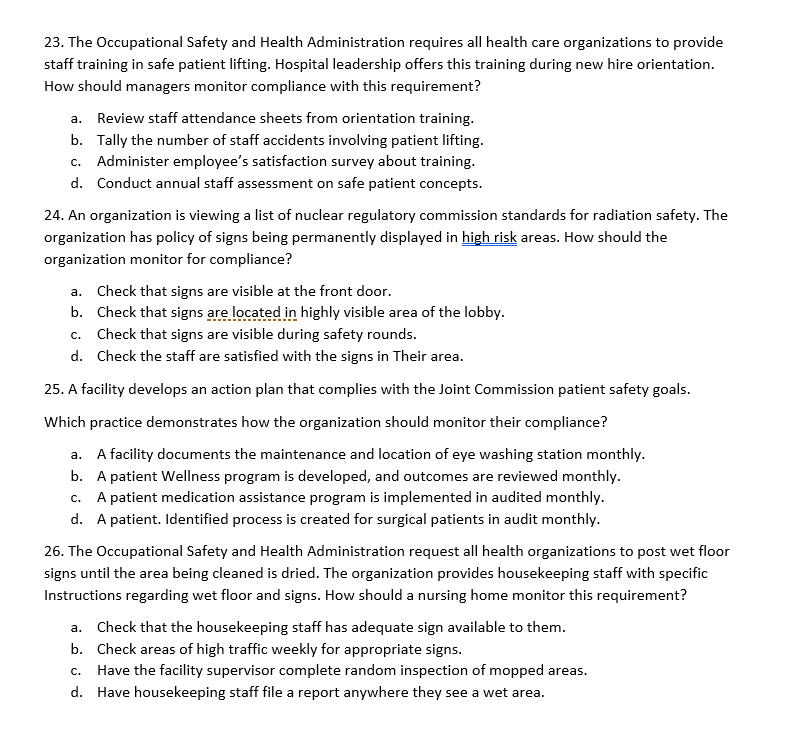 Solved 23. The Occupational Safety and Health Administration | Chegg.com