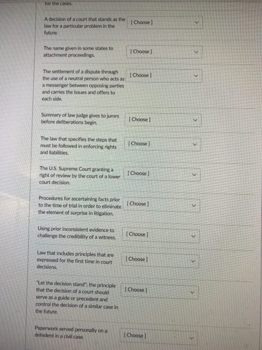 Solved Please match the following definitions to the | Chegg.com