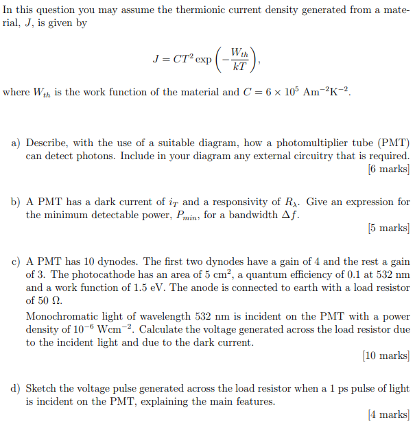 Solved In this question you may assume the thermionic | Chegg.com
