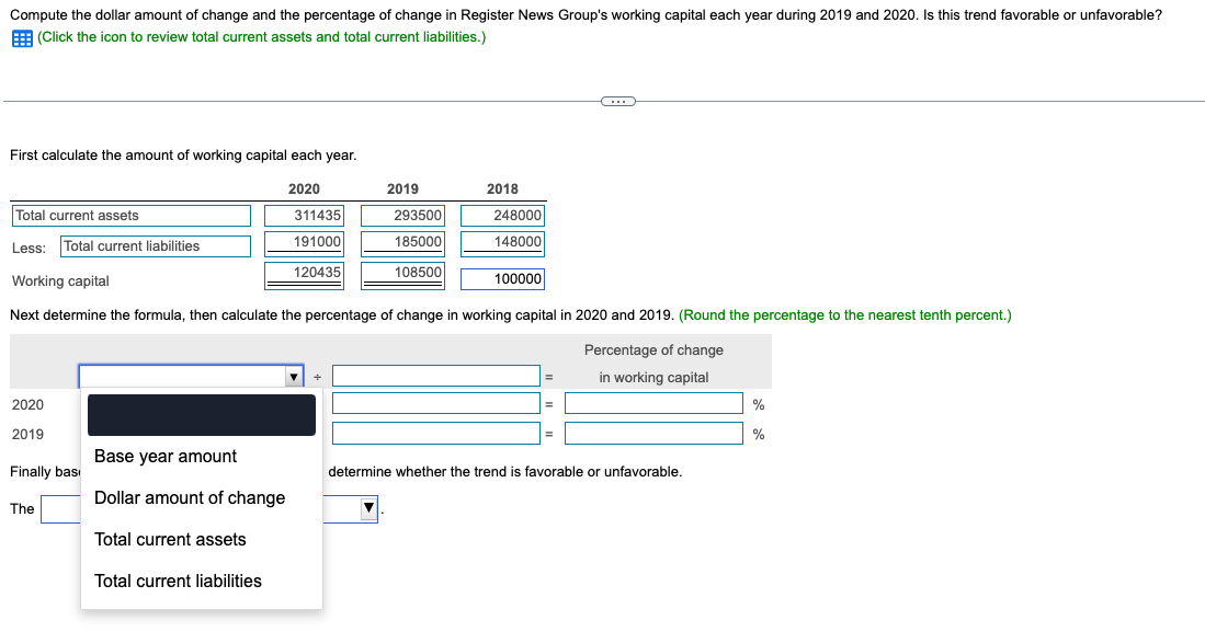 Solved Compute the dollar amount of change and the | Chegg.com