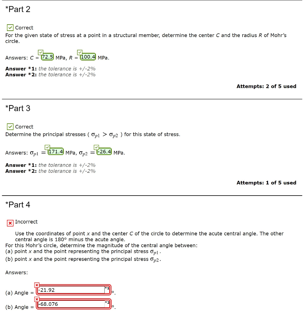 Solved *Part 1 Correct Consider a point in a structural | Chegg.com