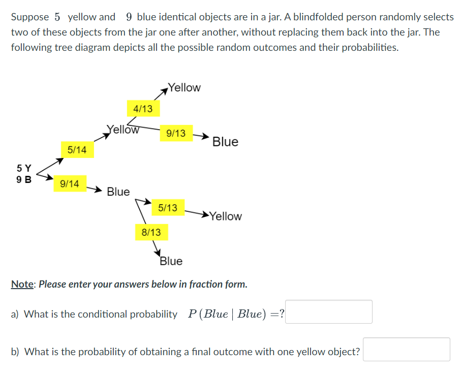 Solved Suppose 5 yellow and 9 blue identical objects are in | Chegg.com
