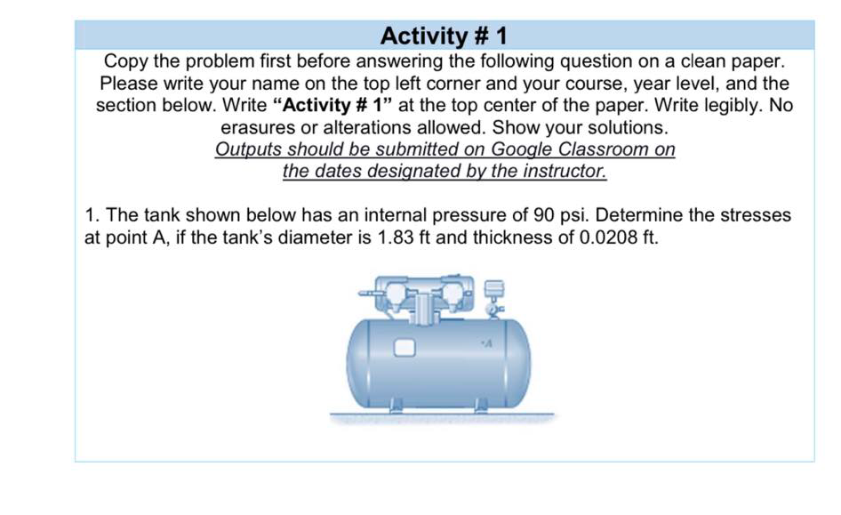 Solved The tank shown below has an internal pressure of 90 | Chegg.com