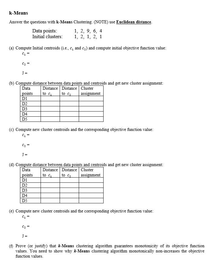Solved k-Means Answer the questions with k-Means Clustering. | Chegg.com