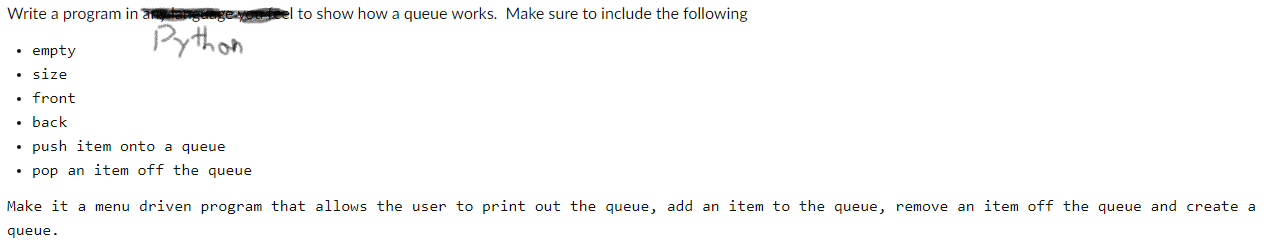 Solved - empty - size - front - back - push item onto a | Chegg.com