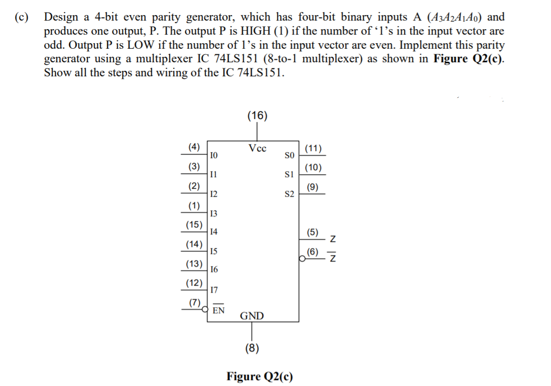 Solved (C) Design a 4-bit even parity generator, which has | Chegg.com