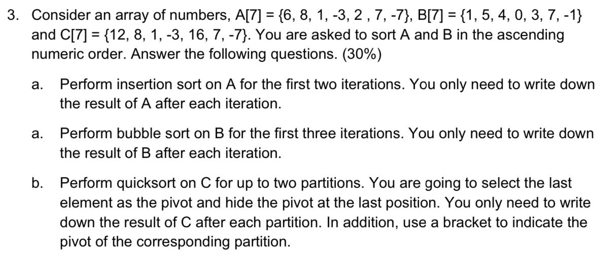 Solved 3. Consider an array of numbers, | Chegg.com