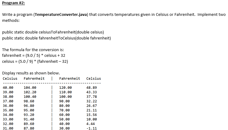 Solved Program #2: Write a program (Temperature | Chegg.com