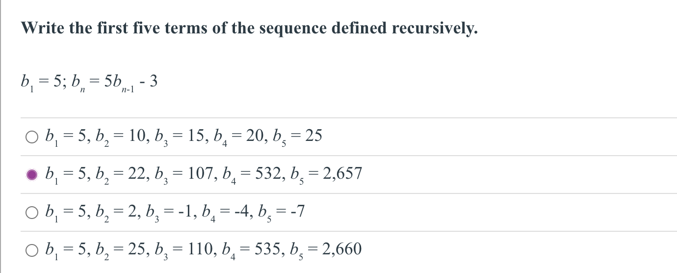 Solved Write the first five terms of the sequence defined | Chegg.com