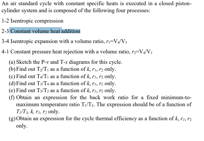 Solved An air standard cycle with constant specific heats is | Chegg.com