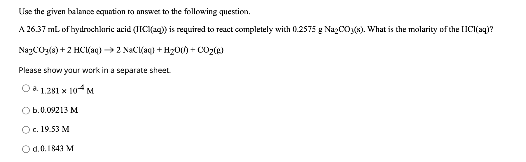 Solved Use the given balance equation to answet to the | Chegg.com