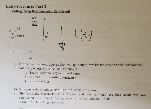 Solved Lab Procedure: Part 2: Voltage Step Response of a RL | Chegg.com