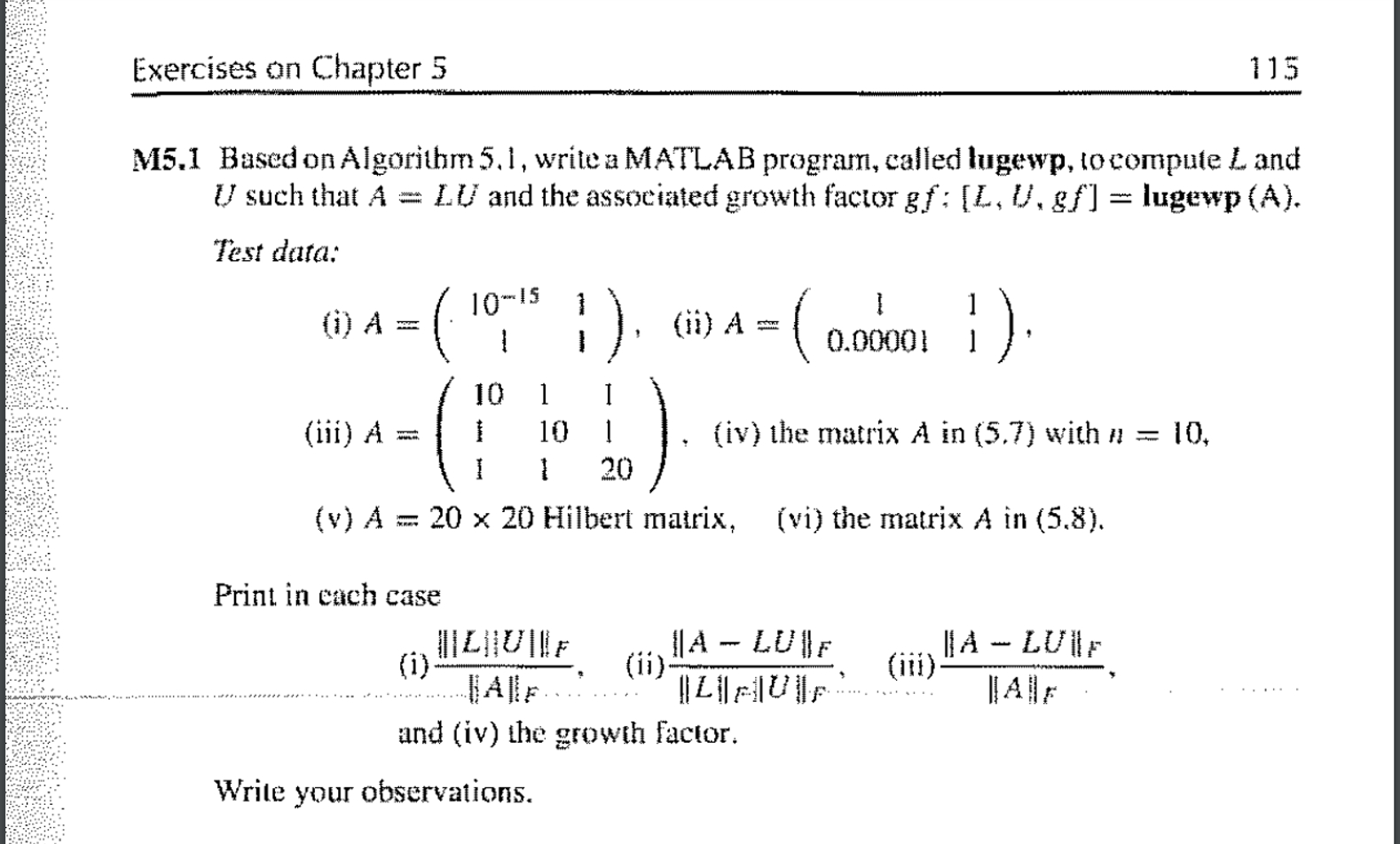 Solved Please write the necessary Matlab code for M5.1, ﻿the | Chegg.com
