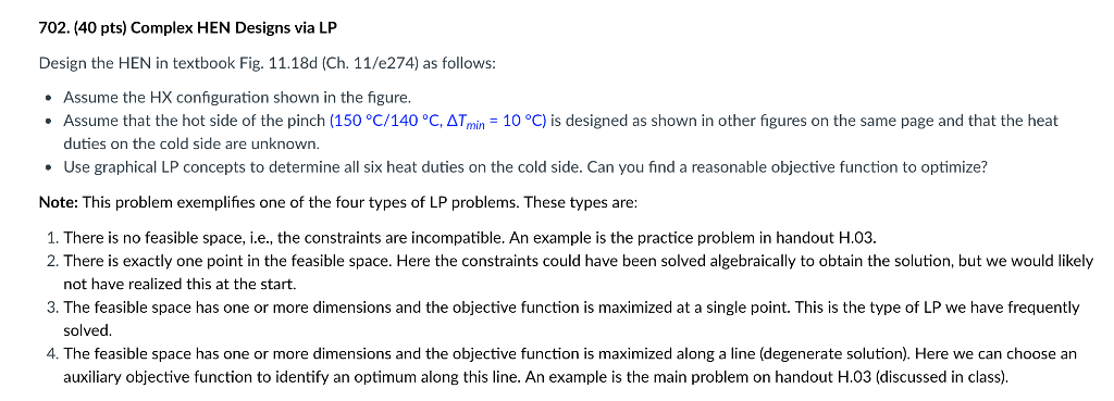 702. (40 pts) Complex HEN Designs via LP Design the | Chegg.com