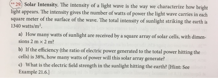 Solved 29 Solar Intensity, The intensity of a light wave is | Chegg.com