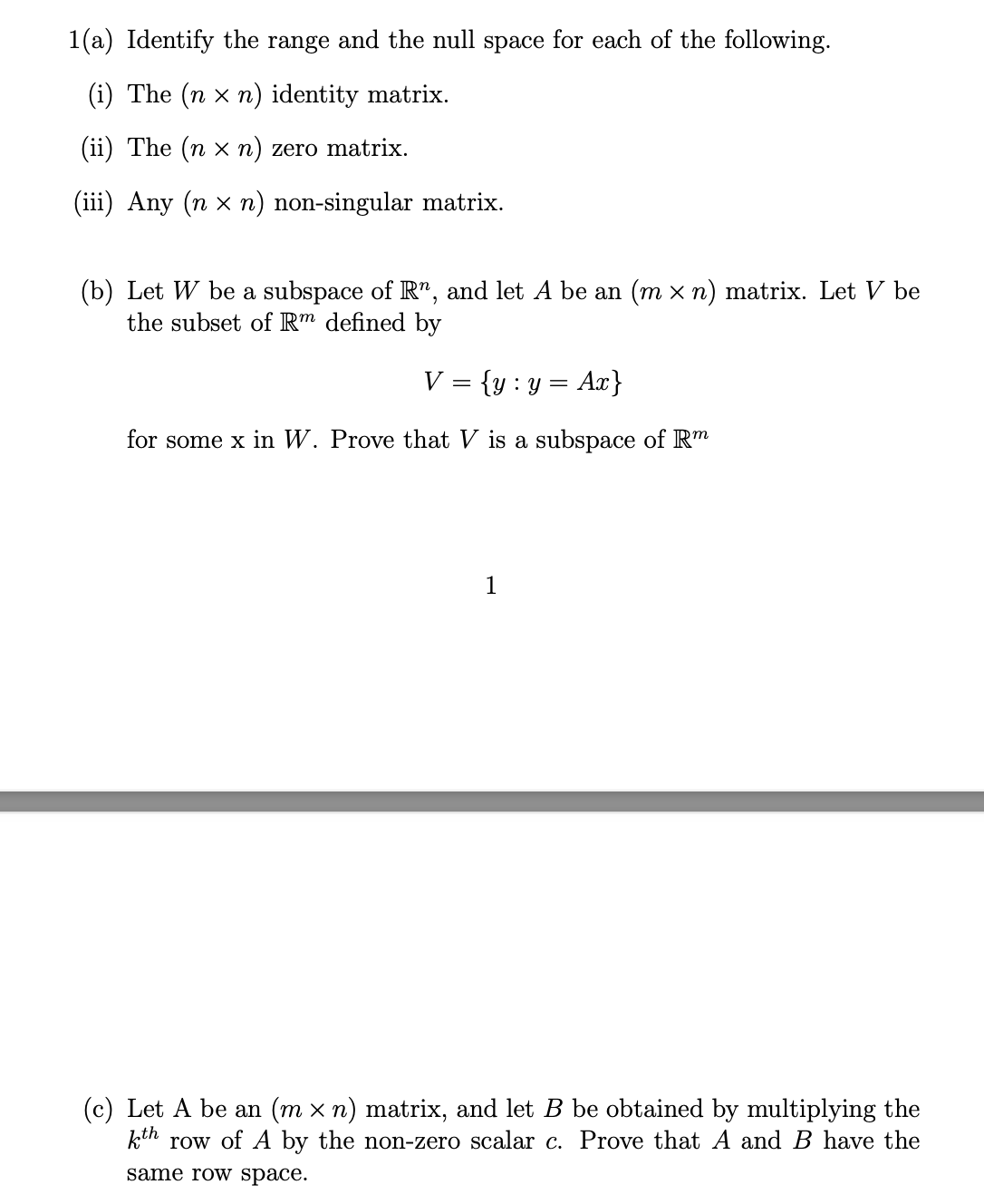 Solved 1(a) Identify the range and the null space for each | Chegg.com