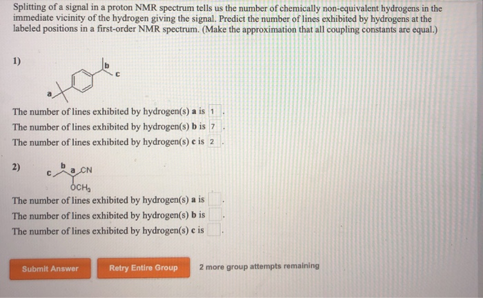 Solved Splitting of a signal in a proton NMR spectrum tells | Chegg.com