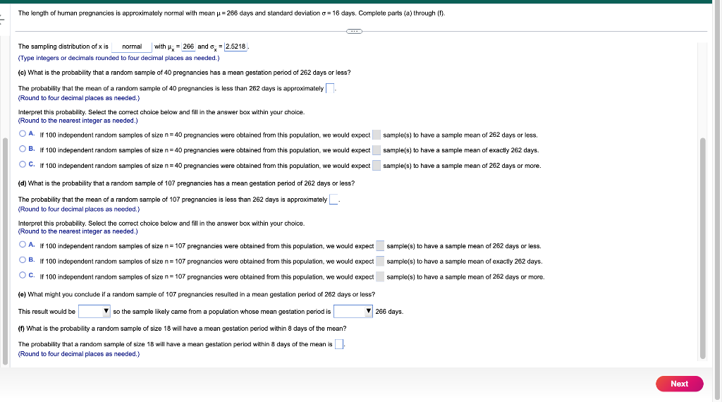 Solved The sampling distribution of x is with μx−=266 and | Chegg.com