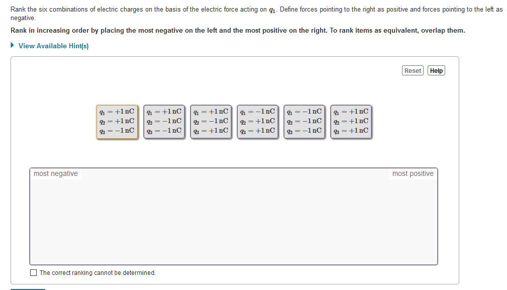 Rank the six combinations of electric charges on the | Chegg.com