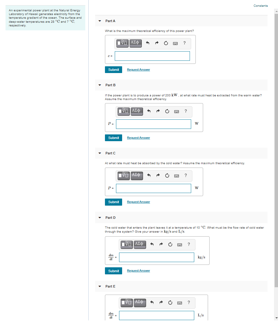 Solved Constants An experimental power plant at the Natural | Chegg.com