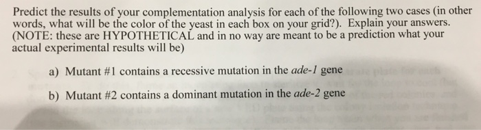 Solved Predict the results of your complementation analysis | Chegg.com