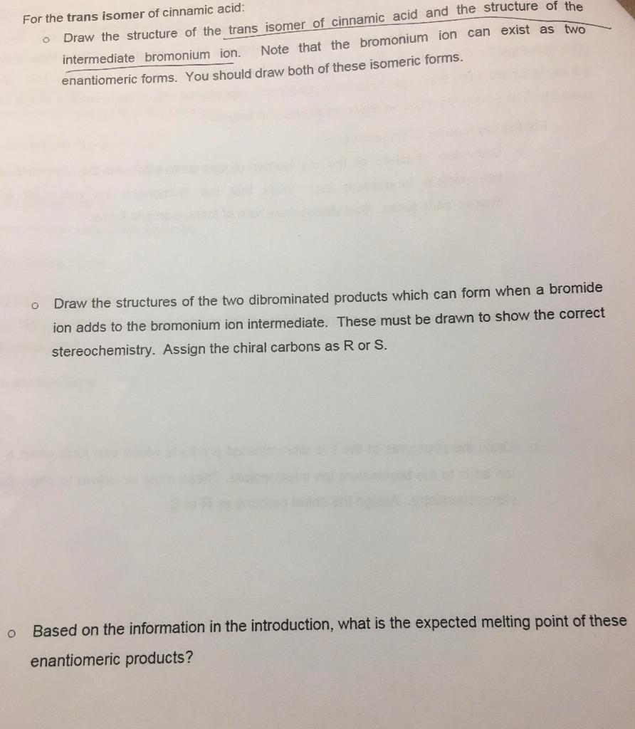 Solved For the trans isomer of cinnamic acid: Draw the | Chegg.com