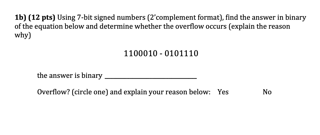 Solved 1b 12 Pts Using 7 Bit Signed Numbers 2complement 3904