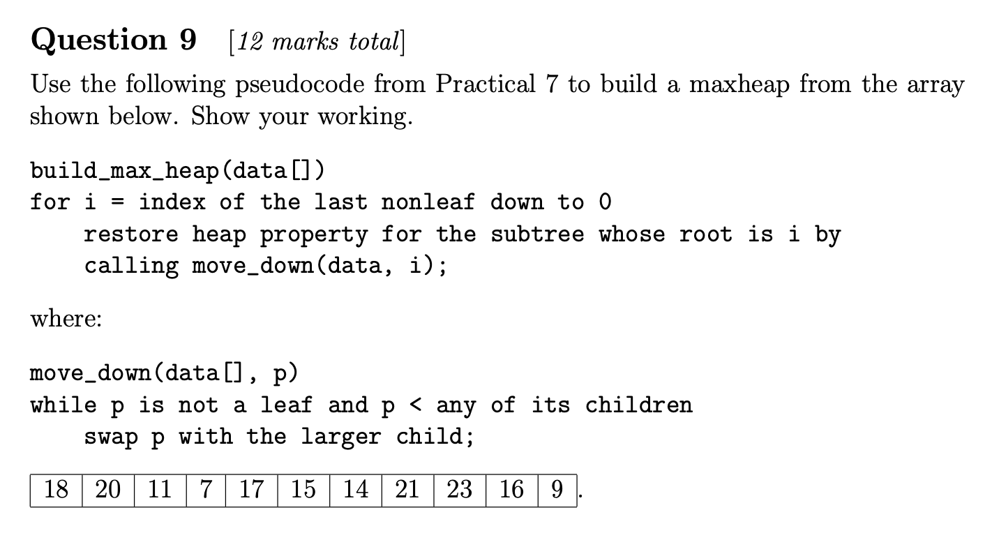 Solved Question 9 [12 marks total] Use the following | Chegg.com