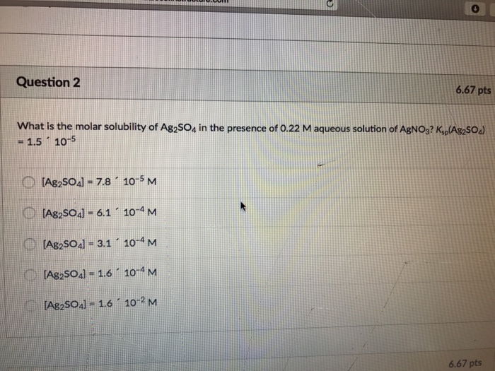Solved What is the molar solubility of Ag_2SO_4 in the | Chegg.com