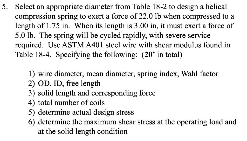 Select an appropriate diameter from Table 18−2 to | Chegg.com