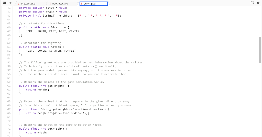 Solved BrettBot Critter Define a Critter class named | Chegg.com