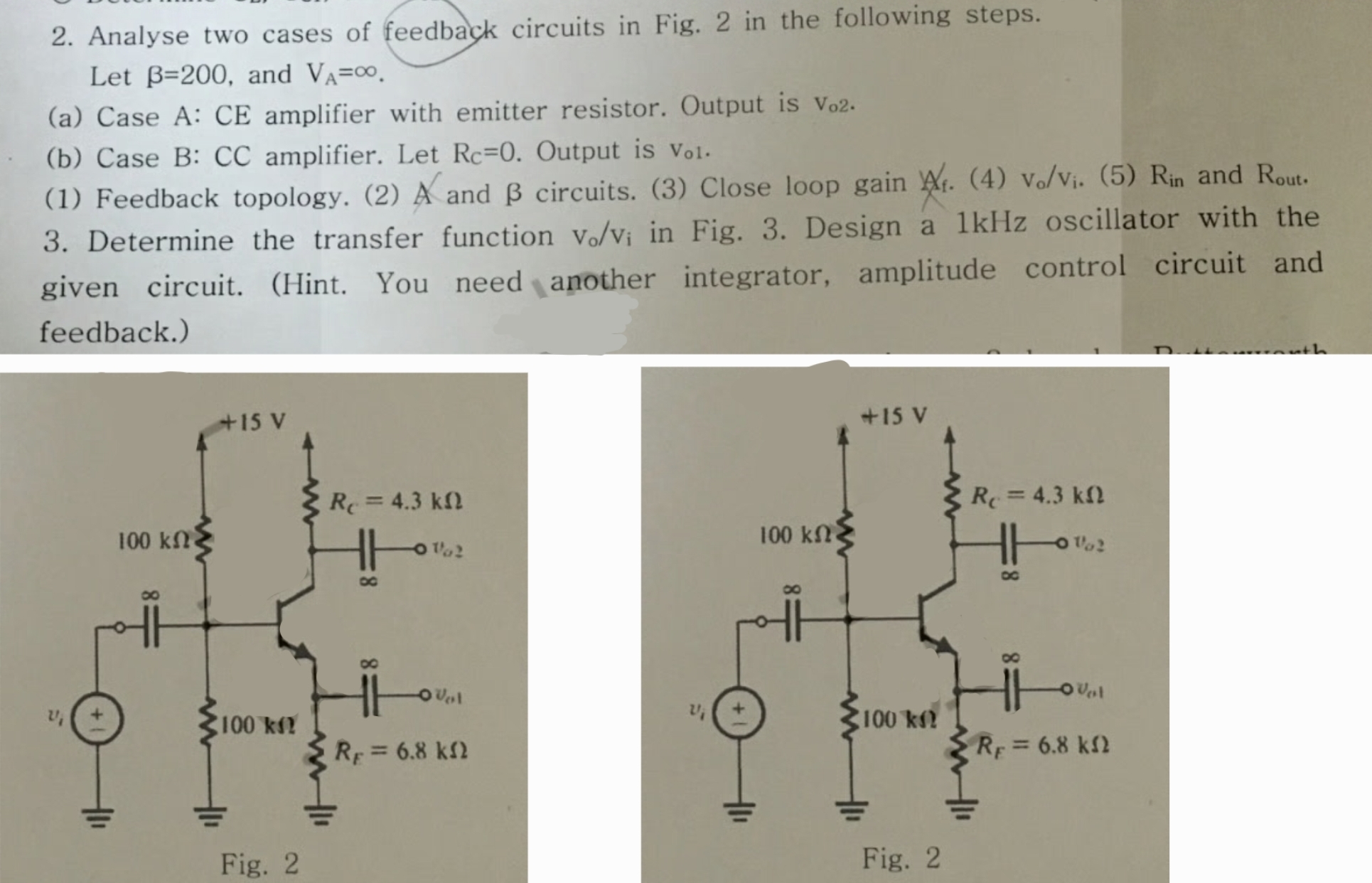 2. Analyse two cases of feedback circuits in Fig. 2 | Chegg.com