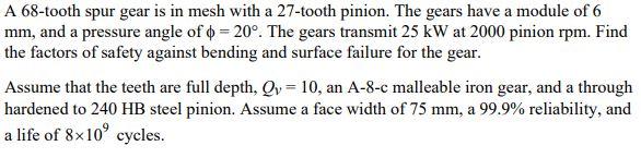 Solved A 68-tooth spur gear is in mesh with a 27-tooth | Chegg.com