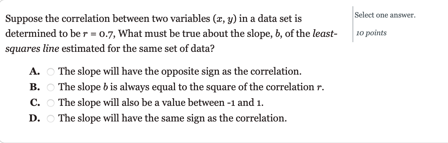 Solved Suppose the correlation between two variables (x, y) | Chegg.com