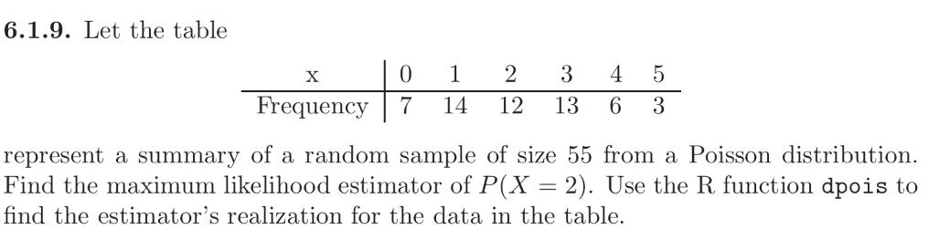 Solved 6.1.9. Let the table represent a summary of a random | Chegg.com