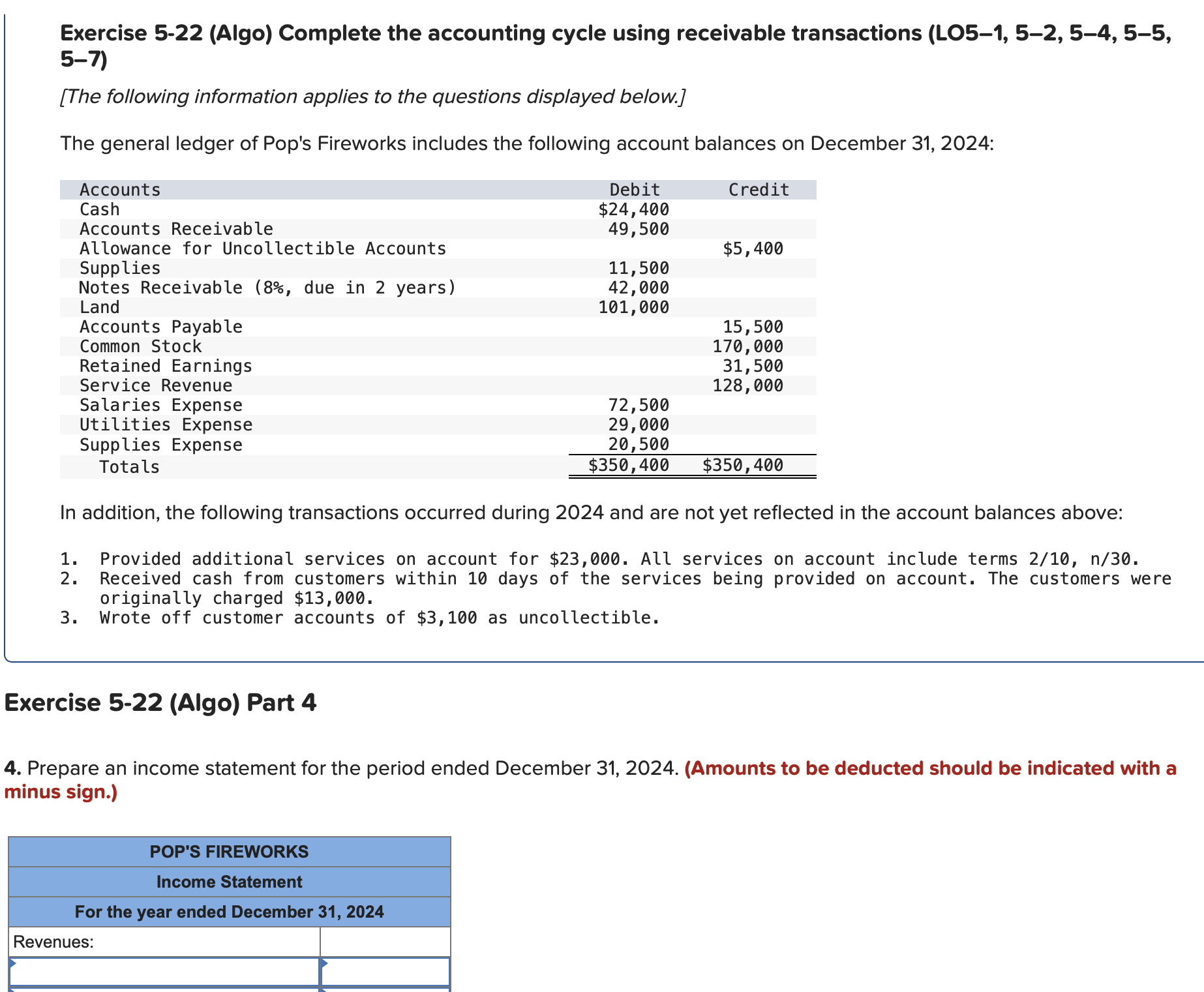 Solved Exercise 5-22 (Algo) ﻿Complete the accounting cycle | Chegg.com