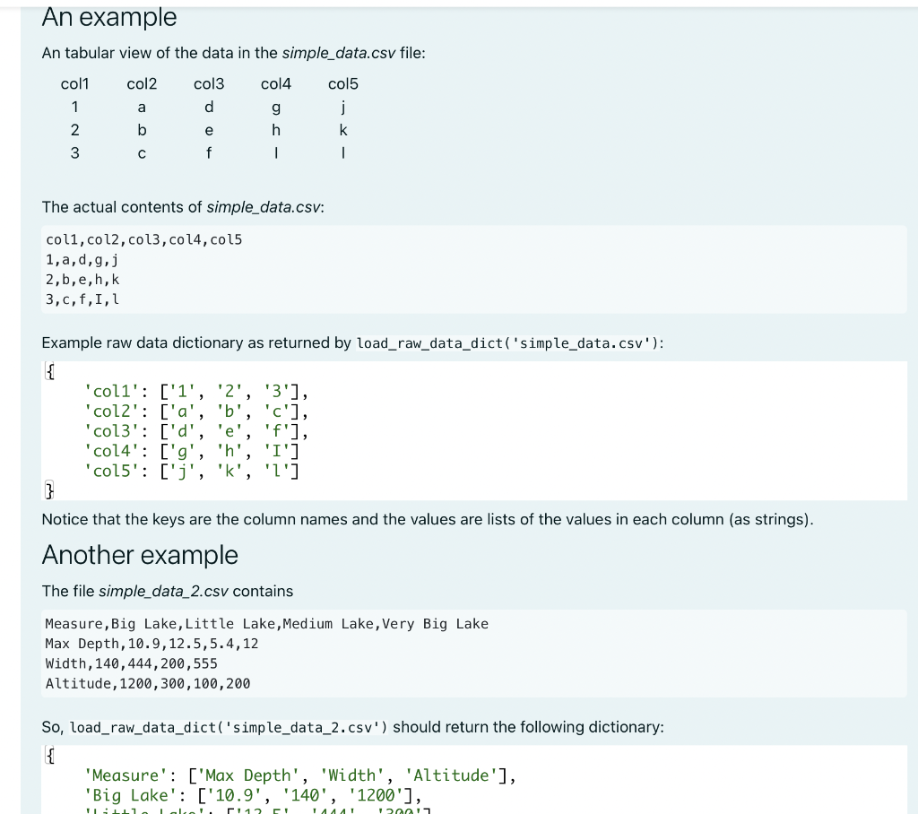 Solved Define a function load_raw_data_dict(filename) to | Chegg.com