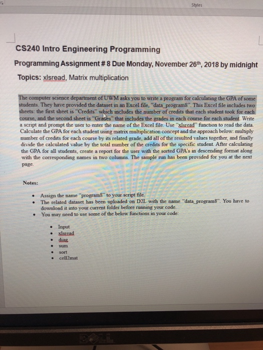 Solved Styles CS240 Intro Engineering Programming | Chegg.com