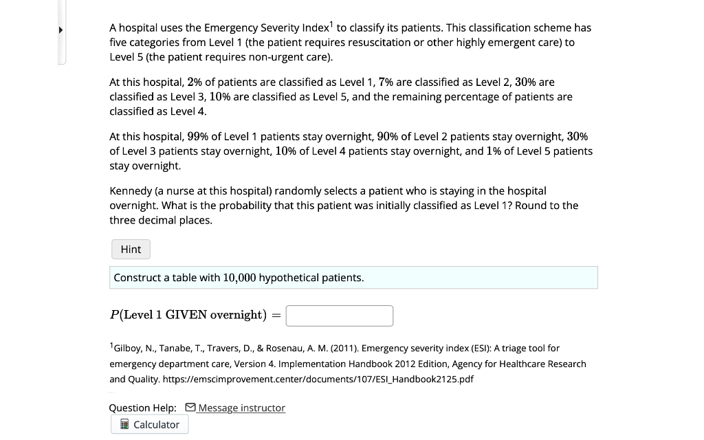 Solved A hospital uses the Emergency Severity Index 1 to | Chegg.com