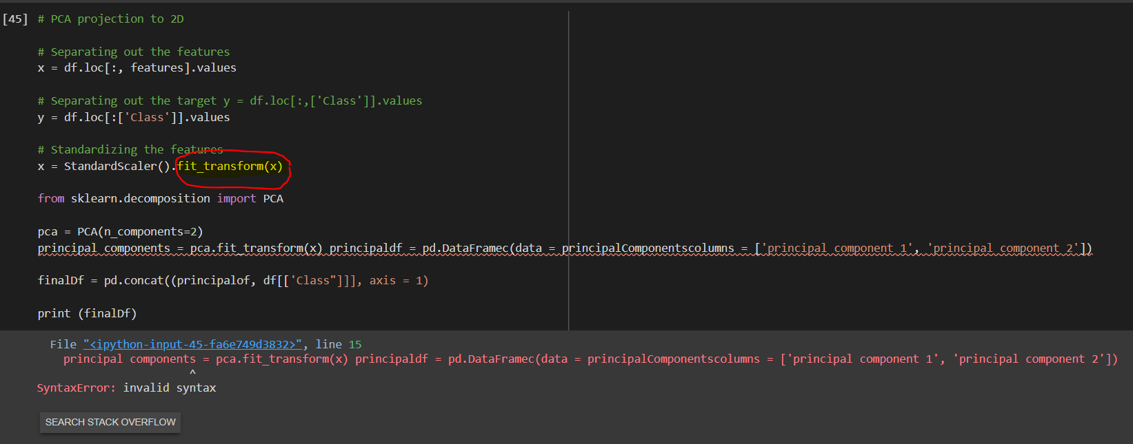 Solved [45] # PCA projection to 2D # Separating out the | Chegg.com