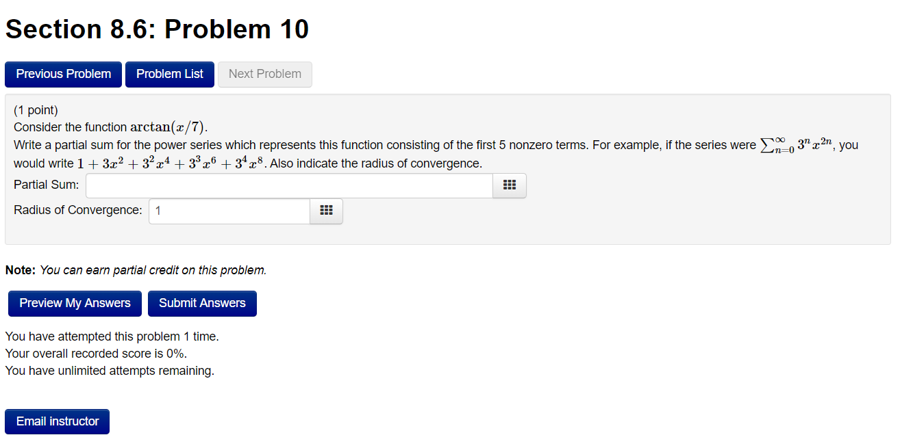 Solved Section 8.6: Problem 10 Previous Problem Problem List | Chegg.com
