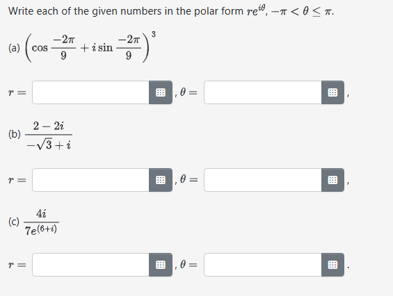 Solved Write each of ﻿the given numbers in ﻿the polar form | Chegg.com