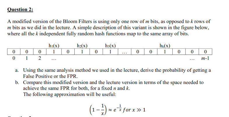 Solved Question 2: A modified version of the Bloom Filters | Chegg.com