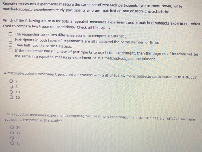 Solved Repeated-measures experiments measure the same set of | Chegg.com