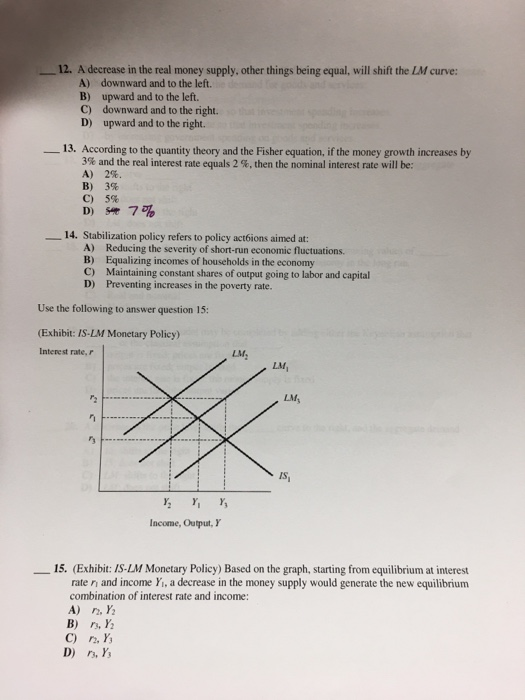 Solved -12. A decrease in the real money supply, other | Chegg.com