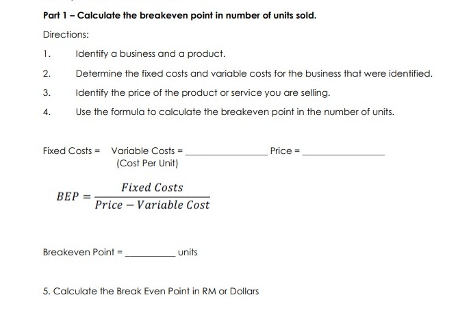 Solved Part 1 - Calculate the breakeven point in number of | Chegg.com