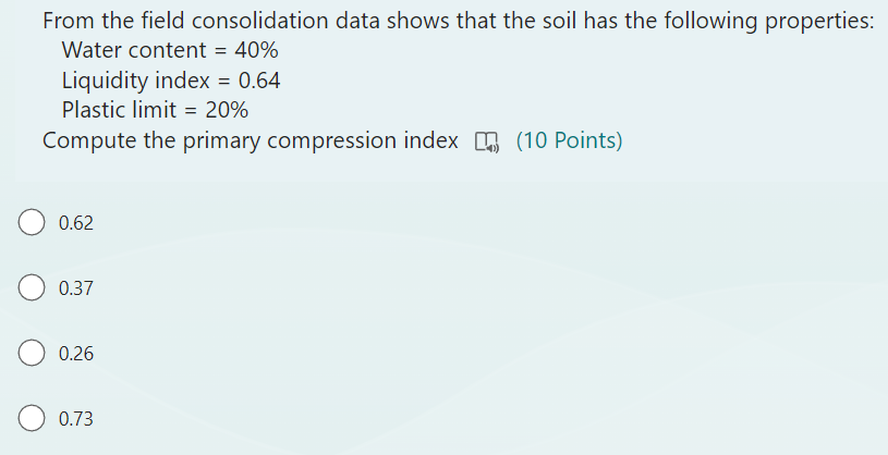 Solved From the field consolidation data shows that the soil | Chegg.com