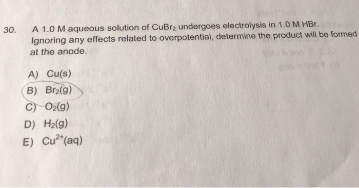 Solved 30. A 1.0 M aqueous solution of CuBr2 undergoes | Chegg.com