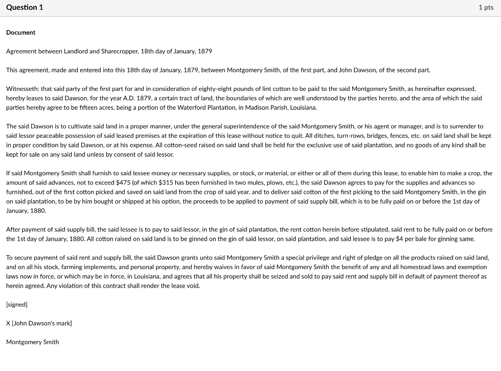 Solved Agreement between Landlord and Sharecropper, 18th day | Chegg.com